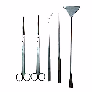 SunGrow Aquarium, Hermit Crab & Gecko Tank Tool Kit, Includes Straight & Curved Scissors, Substrate Spatula, Straight & Bent Tweezers, Stainless Steel, 5 Pcs per Pack