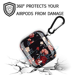 Airpods Case - LitoDream Rose Flower Protective Hard Case Cover Skin Portable & Shockproof Women Girls with Keychain for Apple Airpods 2/1 Charging Case (Rose Flower)