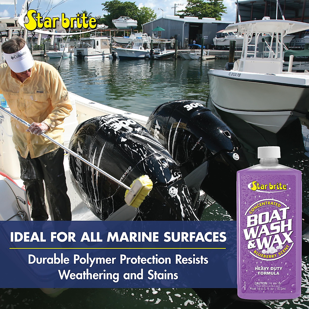 STAR BRITE Boat Wash & Wax - Heavy Duty Concentrate - Clean, Shine & Protect in One Easy Step - Blueberry Scent - 16 OZ (089816)