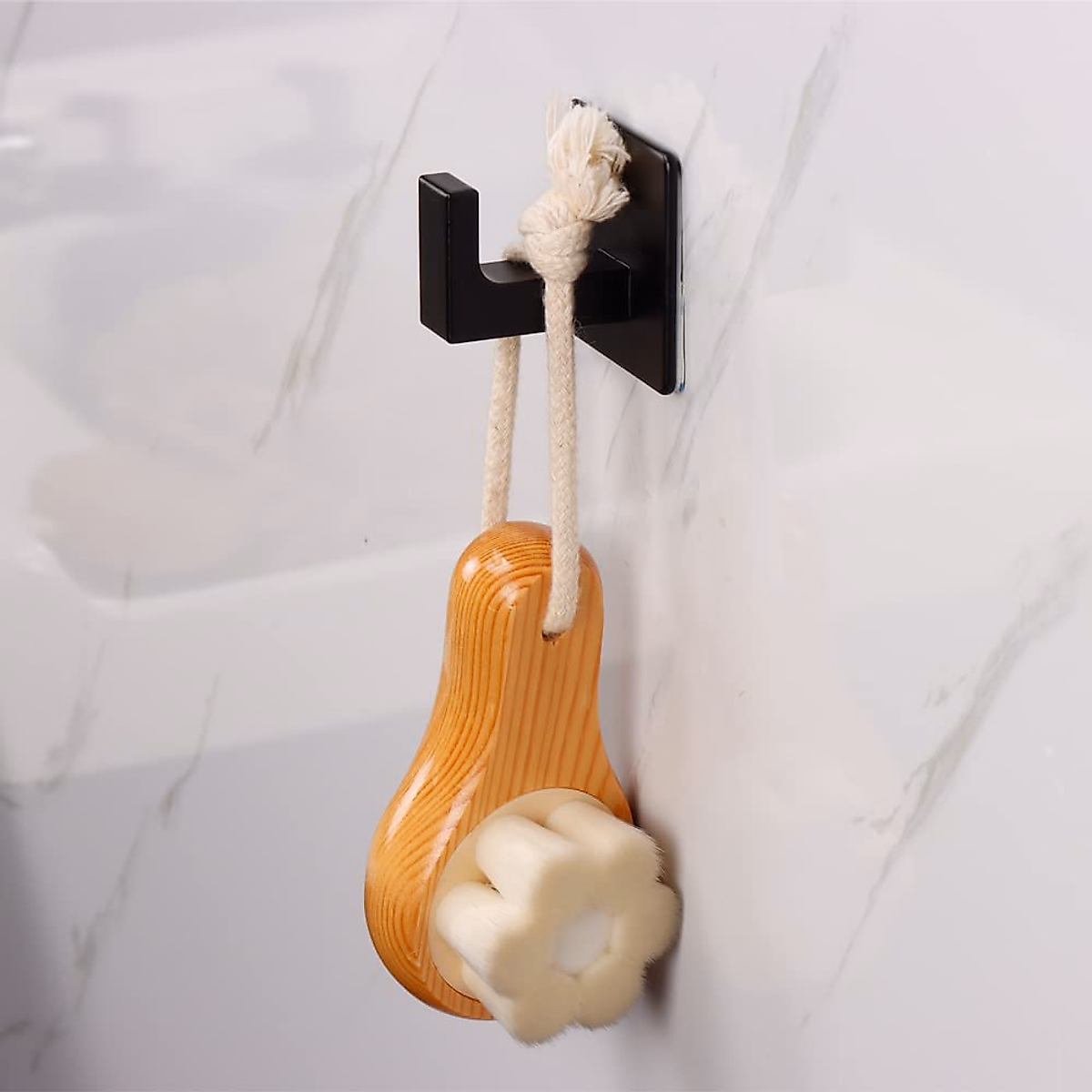 Vanloory Bath Towel Hook,4 Pack Self Adhesive Square Coat Hooks, Sturdy No Drilling Robe Hook, Stainless Steel Heavy Duty Clothes Hanger, Wall Hooks for Bathroom Bedroom Kitchen (2 Inch,Black)