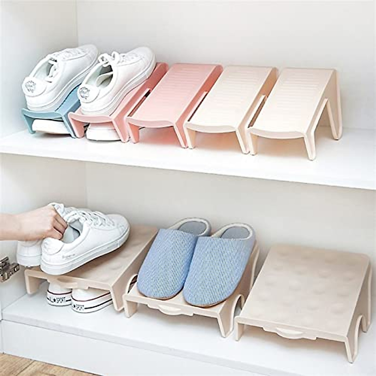 ENDAN Shoe Shelf Household Double-Layer Shoe Storage Rack Plastic Integrated Shoe Holder Simple Space Saver Three-Dimensional Shoe Slots Shoe Box (Color : A2)