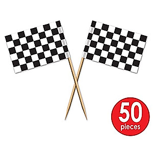 Beistle 50 Piece Checkered Racing Flag Party Food Picks For Race Car Party Sports Event