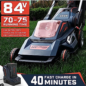 Worth Garden 84V 20" Cordless Battery Brushless Motor Self-propelled Lawn Mower, 19" Hedge Trimmer with 4 x 2.5AH Lithium Batteries & 2 Fast Chargers in 40Mins