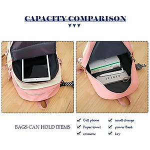 5Pcs Kawaii Backpack Set for School, Cute Aesthetic Backpack with Kawaii Pin and Accessories Bookbags for School Teens (Pink1)