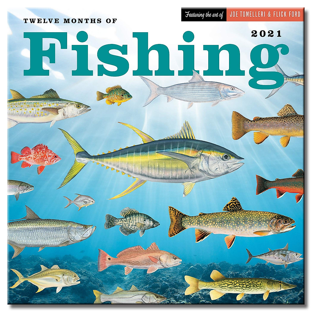 Twelve Months of Fishing Wall Calendar 2021, Monthly January-December 12'' x 12"