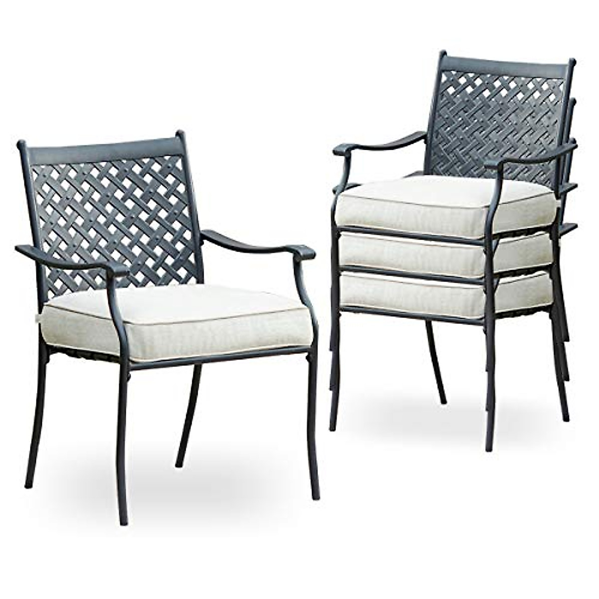 Top Space 4 Piece Metal Outdoor Wrought Iron Patio Furniture,Dinning Chairs Set with Arms and Seat Cushions (4 PC, White)