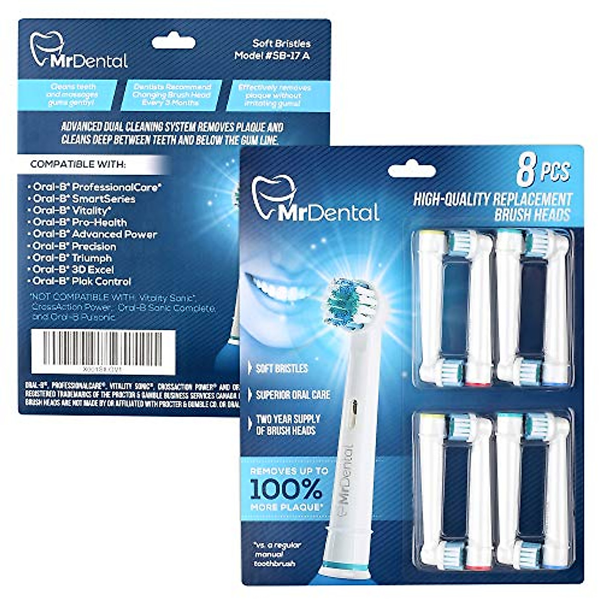 Mr. Dental Premium Oral-B Braun Compatible Replacement Toothbrush Heads 8 pack (2 year supply) for Superior Care, Soft Bristles.