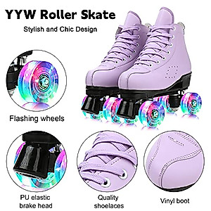 YYW Roller Skates for Women Girls Classic Double-Row Roller Skates High-top PU Leather Roller Skate Shoes Indoor Outdoor Roller Skates Purple