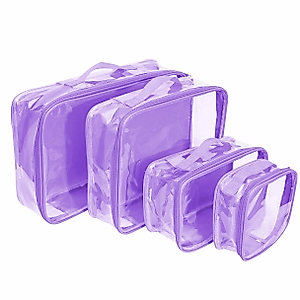 Clear Travel Packing Cubes Set of 4 for Carry On (XS, Small, Medium, Large) / See-Through Clothes Organizer Dividers for Suitcase/Transparent Vinyl PVC Cell Pouches for Luggage (Lilac)