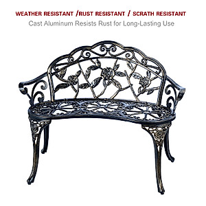 C/G Patio Balcony Bench Double Seat, Anti-Rust Cast Aluminum Patio Garden Bench for Park Yard Outdoor Furniture Copper