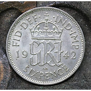 1942 UK Elizabeth Great Britain Silver 6 Pence Sixpence XF45