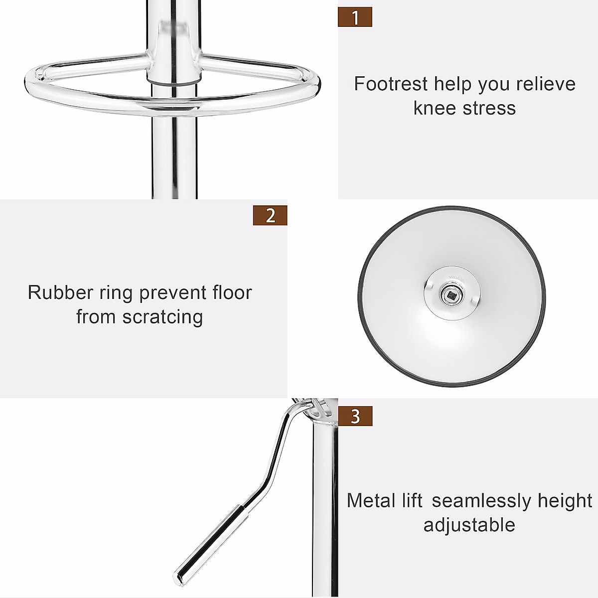 VECELO Bar Stools, Adjustable Bar Stools Set of 4, Counter Height Barstool with Back and Arms, Swivel PU Leather Bar Chairs for Kitchen/Island, White