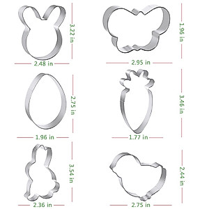 Cookie Cutters, 6 Pcs Easter Cookie Cutter Set, Egg, Bunny, Rabbit, Butterfly, Carrot, Chick Stainless Steel Biscuit Cutters for Easter Biscuits