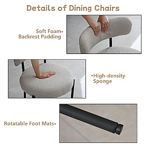 AISALL Light Grey Dining Chairs Set of 2 Round Upholstered Boucle Dining Room Chairs Mid-Century Modern Kitchen Chairs Curved Backrest Chairs for Dining Room Black Metal Legs