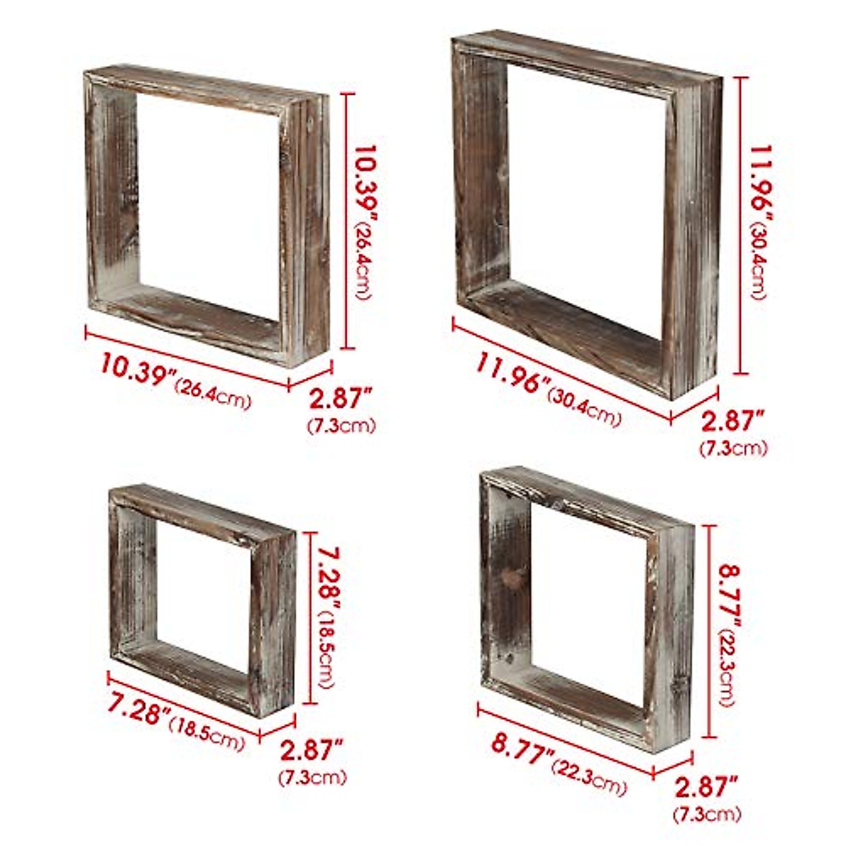 J JACKCUBE DESIGN Floating Hanging Square Shelves Wall Mounted Rustic Wood Cube Display Shelf Shadow Boxes Decorative Boho Home Décor for Living Room, Bedroom, Office, Set of 4 - MK571A