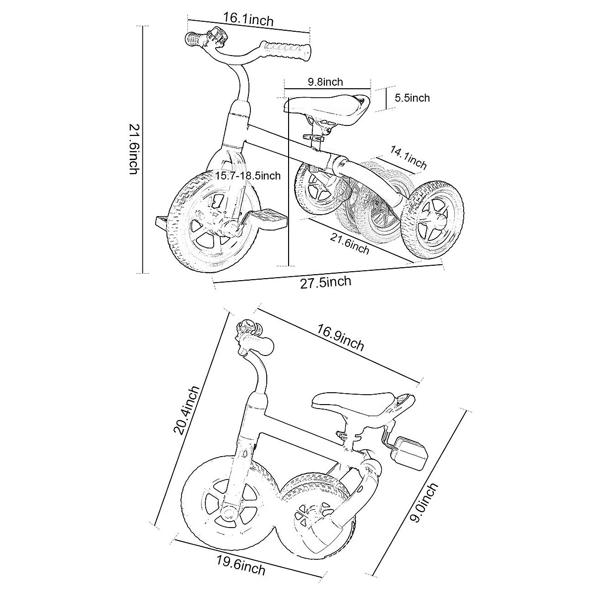 Ancaixin 3 in 1 Toddler Tricycles for 2-5 Years Old Boys and Girls with Detachable Pedal and Bell, Foldable Baby Balance Bike Riding Toys for 2+ Kids, Child Birthday Christmas New Year Gift Blue