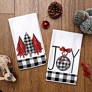 ARKENY Christmas Kitchen Towels Set of 2,Black Buffalo Plaid Xmas Tree Dish Towels 18x26 Inch Drying Dishcloth,Farmhouse Home Decoration AD008