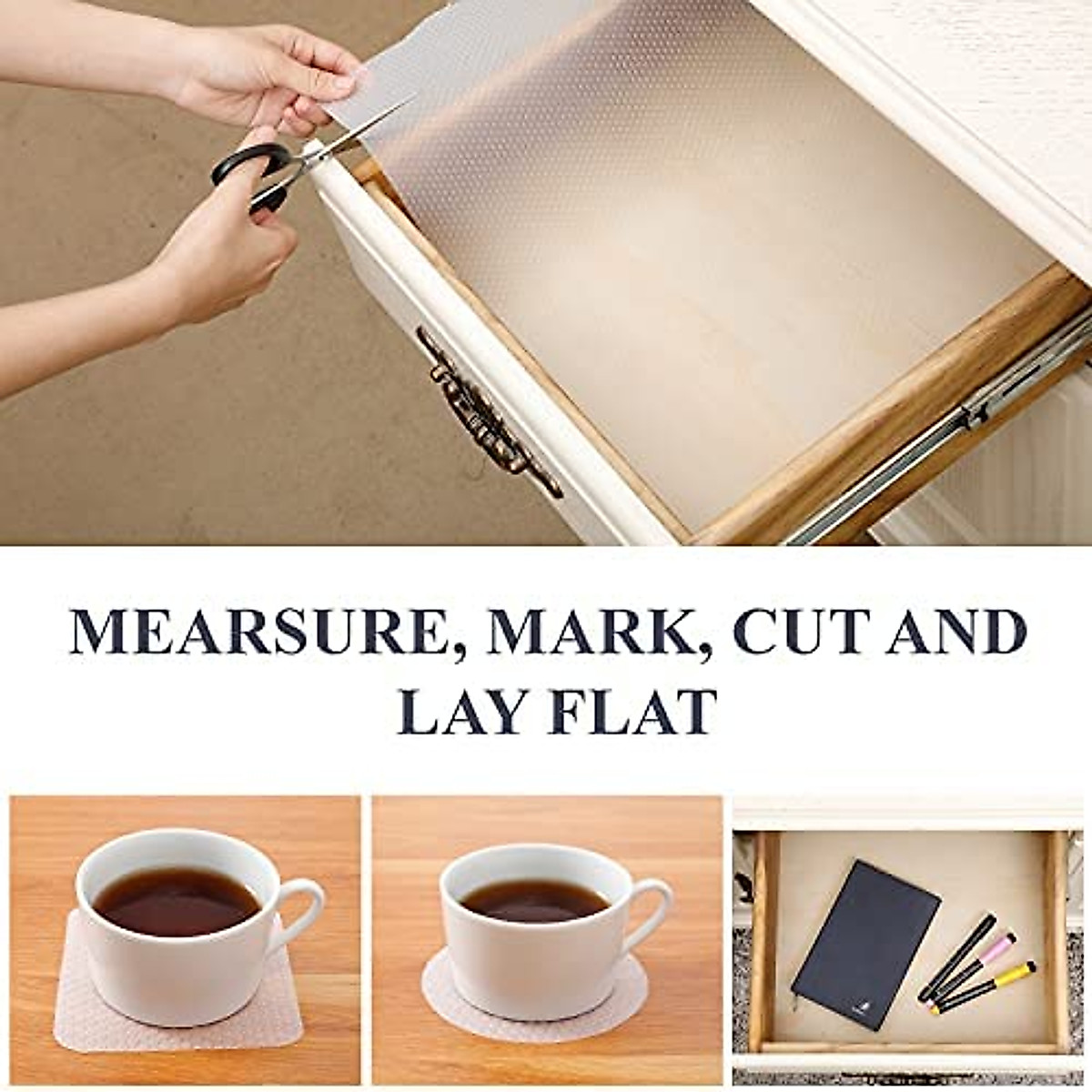 Hersvin Shelf Liners, 12in x 20ft Kitchen Drawer Mats, Non-Adhesive EVA Cupboard Protector, Cabinet Lining, Refrigerator Liner (Clear Dot)