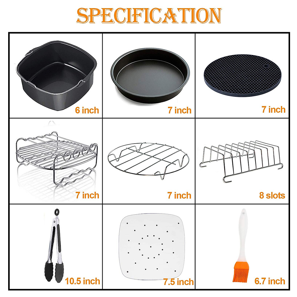 Square Air Fryer Accessories, Set of 12 for Most 4.1L Air Fryers,Philips Air Fryer 4.1L-5.6L,COSORI 4.7L,Tower Air Fryers Vortx 4L 4.3L and Oven,Air Fryer Baking Pans, Air Fryer Liners,Recipe Cookbook