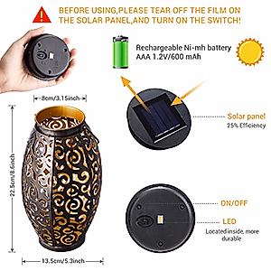 Solar Lanterns Outdoor, 2 Pack Solar Garden Lanterns Waterproof, LED Hanging Lanterns Solar Powered with Handle, Decorative Retro Metal Solar Lights for Table Patio Yard Pathway Walkway Christmas