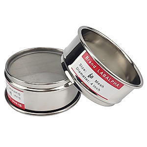 LABALPHA 60 Mesh Lab Sieves, Test Sieve #60 Mesh, 4'' Diameter, 304 Stainless Steel Wire Cloth (0.3mm)