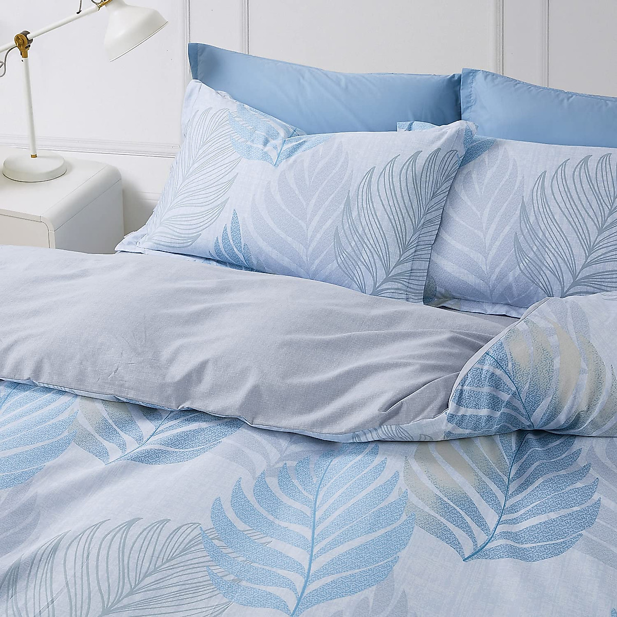 SAPHREAS Twin Size Duvet Cover 2pcs Blue Monstera Leaf Printed Duvet Cover Set Tropical Botanical Palm Leaves Bedding Comforter Cover Set with Zipper Closure 1 Quilt Cover 1 Pillow Sham