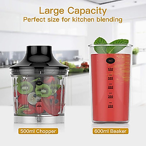 CHINYA Immersion Hand Blender, Powerful 4-in-1 Hand Blender,Electric food blender with 16oz Food Chopper, 20oz SAN Beaker and Ballon Whisk, BPA-Free Hand Mixer Set