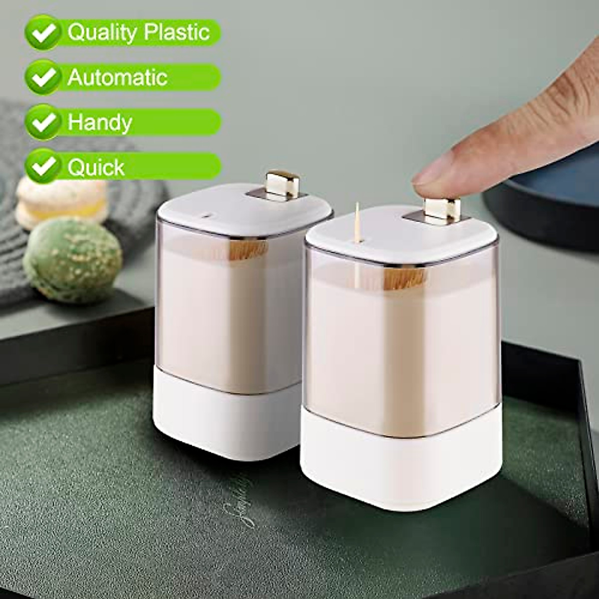Toothpick Holder Dispenser——2pcs Pop-Up Automatic Toothpick Dispensers with 1,000 Toothpicks for Home Livingroom Kitchen Restaurant, Thickening Toothpicks Container, Novelty Sturdy Secure Toothpick Storage Box (A-WHITE*2)