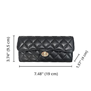 Luxury Black Quilted Leather Long Wallet Bifold Wallet Clutch Credit Card Holder Wallet Coin Purse Business Card Holder Gift for Women Gift for Girl