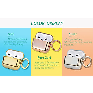 AirPods 3 Case Cover with Keychain,Mirror Plating Silicone Cover Airpods 3 Accessories with Keychain，for Women Men with Apple Airpods 3 Case 2021 (Gold)