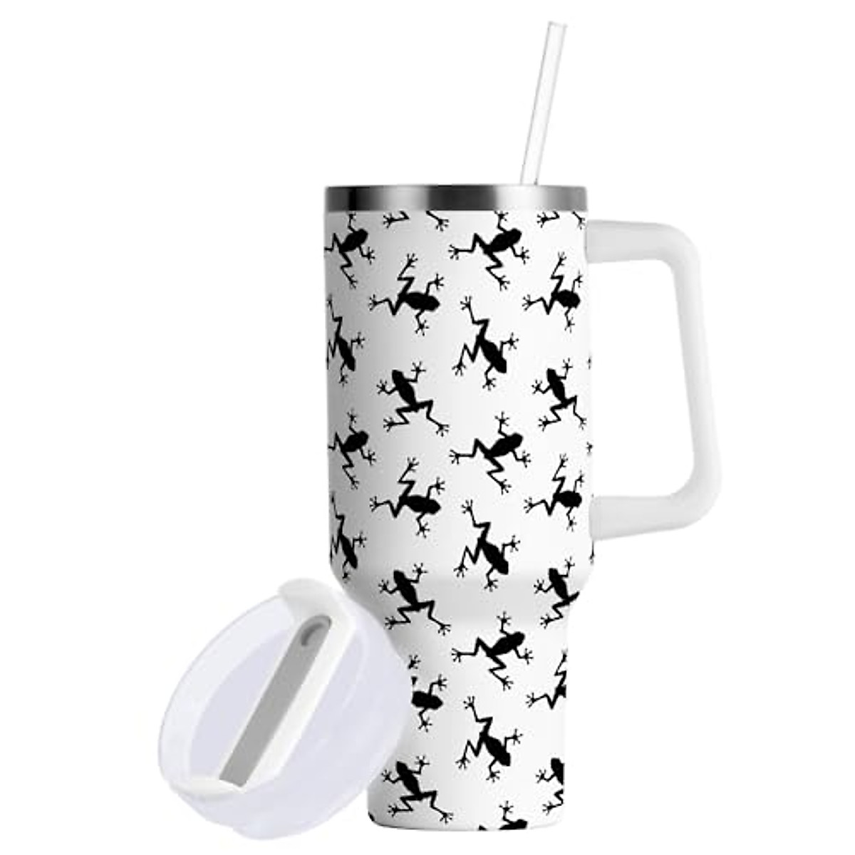 Blueangle 40 oz Frog Silhouette Tumbler with Handle and Straw Lid, Insulated Cup Reusable Stainless Steel Water Bottle Travel Mug