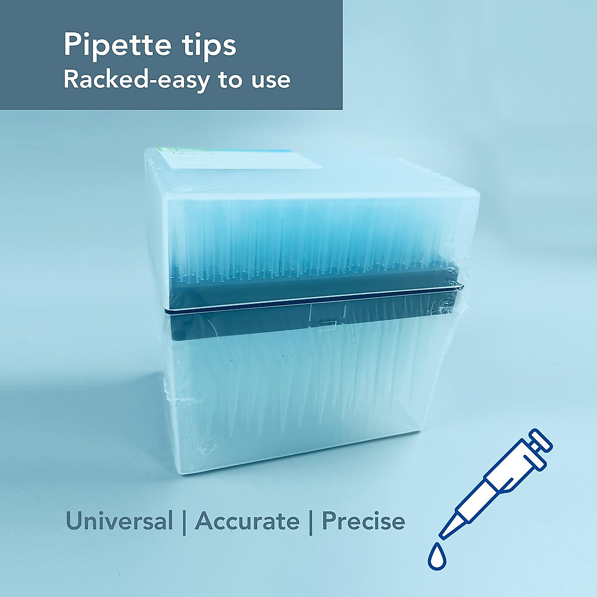 VISOSCI 1000ul Pipette Tips - Universal Pipette Tips - Racked, RNase/DNase Free & Pyrogen Safe, Blue, 96 Tips/Rack