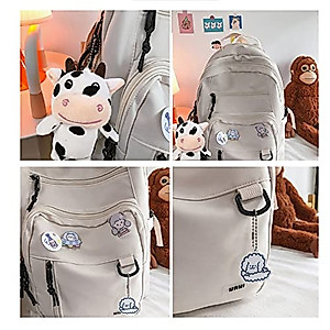 SPORTBANG Cute Aesthetic Backpack for teen girls middle school Bag Student Laptop White Backpacks With Cute pin accessories (White, One Size)