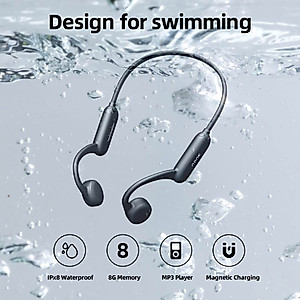 Naenka Runner Diver2 Bone Conduction Headphones, IP68 Waterproof Headphones with MP3 Player Built-in 32G Memory, Bluetooth Open Ear Headphones with CVC6.0 Mic for Swimming Running Cycling Driving Gym