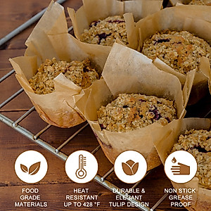 Neyimqr 120 Counts Natural Tulip Cupcake Liners for Baking Cups, Food Grade Parchment Paper Muffin Liners Holders, Standard Tulip Cupcake Liners, Greaseproof Cupcake Wrappers for Party, Christmas