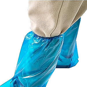 Yzurbu 50 Pcs (25 Pairs) Disposable Shoe Covers Non Slip Blue Rain Shoes and Boots Covers Long Waterproof Anti-Slip Overshoe (Large Size - Up to US Men's 11 & US Women's 13)