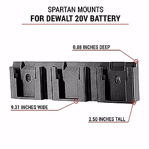 Spartan Mount for DeWalt 20V Battery - 1 Mount, 3 Battery Slots, Wall Mount Storage Rack for Batteries, Cordless Drill and Power Tool Organizer, Garage Organization