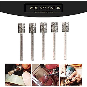 Chiloskit 10 Pics Diamond Coated 8mm Cylinder Head Mounted Points Grinding Bit Rotary Diamond Burr Set,3mm 1/8 Shank Suit for Most Rotary Tool Bit Grinder