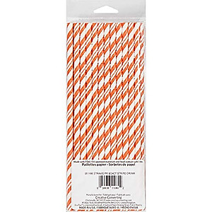 Creative Converting Striped Paper Straws, One Size, Orange/White