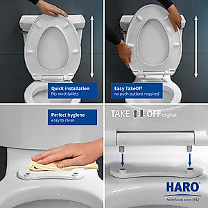 HARO | ROUND Toilet Seat | Slow-Close-Seat | Heavy-Duty up to 550 lbs, Quick-Release & Easy Clean, Fast-Fix-Hinge, No-Slip Bumpers White | Premium-Duroplast > Scratch Resistant | 16.5" x 14.5" x 2.32"