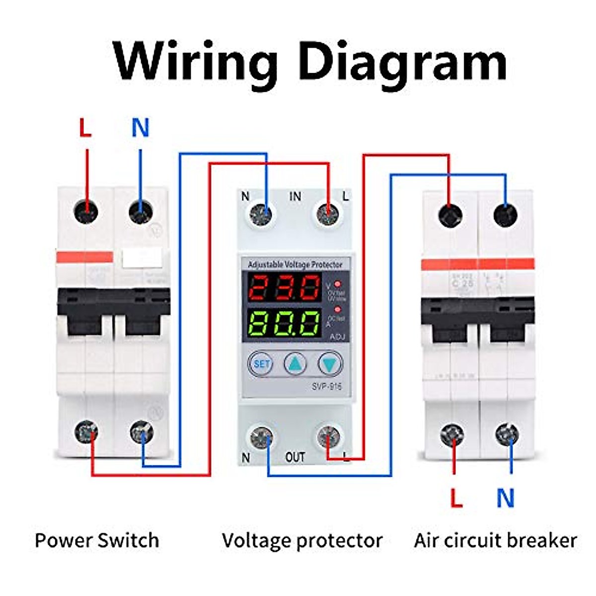 SVP‑916 100‑130VAC Adjustable Over and Under Voltage Protector Plastic Delay Reset Protector Voltage Protective Device(40A)