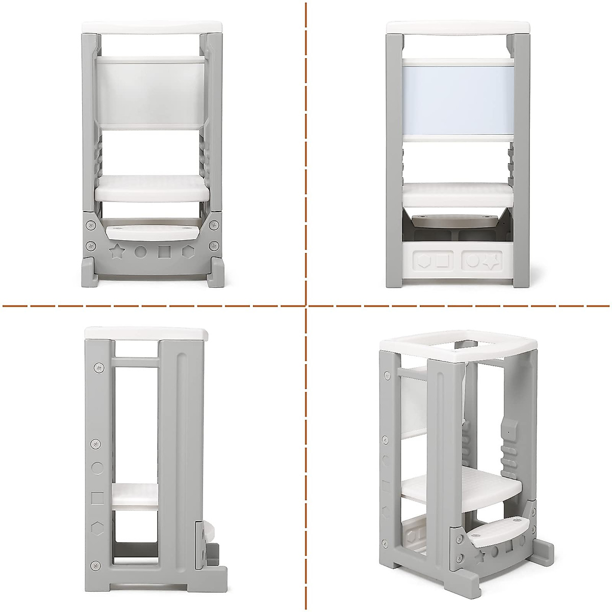 Toddler Tower - Toddler Standing Tower for Kitchen Counter & Sink, Kids Kitchen Step Stool Helper, Anti-tip Structure More Stable, with Dry Erase Board, Ages 18 Months to 5 Years (Grey)