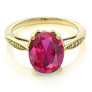 Gem Stone King 14K Yellow Gold 10X8MM Oval Gemstone Birthstone and White Diamond Engagement Ring | Wedding Anniversary Promise Gold Ring For Women | Size 5,6,7,8,9