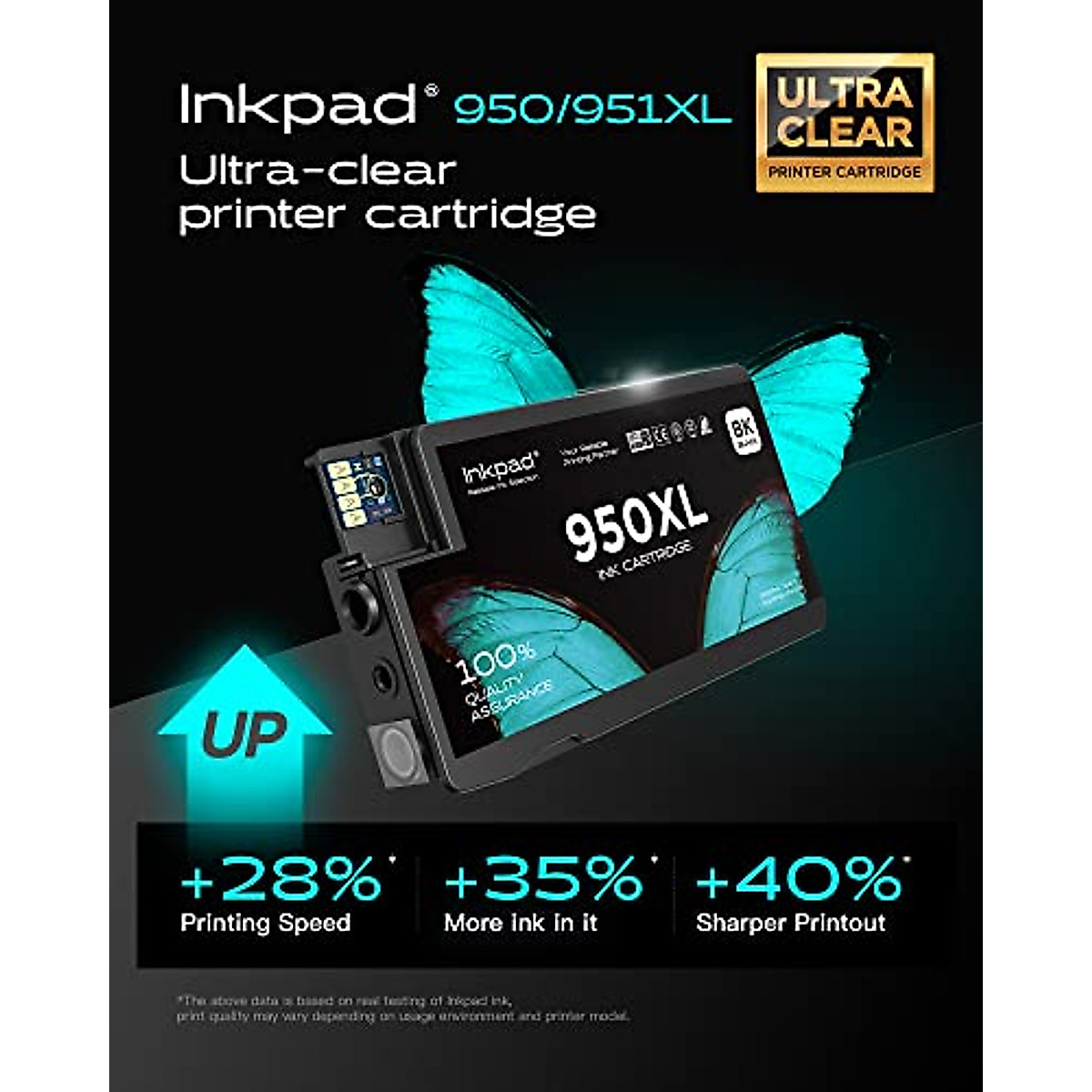 【Larger Capacity】 950XL 951XL High-Yield Ink Cartridges 4 Combo Pack, Replacement for HP 950 951 XL Ink Cartridges, Works with OfficeJet Pro 8600 8610 8620 8625 Printer (1BK/1C/1M/1Y)