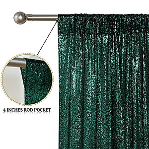 Sugargirl Dark Green Sequin Backdrop Curtain 2 Panels 2FTx8FT Glitter Dark Green Background Drapes Sparkle Photography Backdrop for Party Wedding Birthday Wall Decoration