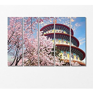 Tianyuan Temple with Sakura Blossom Taiwan Canvas Print 1 Panel / 36x24 inches