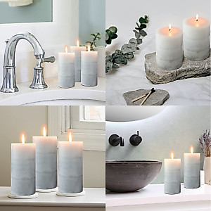 CRYSTAL CLUB White Pillar Candles, Aromatherapy Scented Candles, Set of 3 Tall 3x6 Inch Rustic Grey Candles, Clean Burning and Dripless Candle Lights, Creamy Coconut Scented for Home Décor