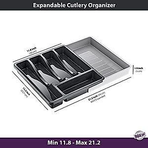Boxup Adjustable Cutlery Tray Organizer Kitchen Drawer Tray, Large, Expandable from 11 to 21