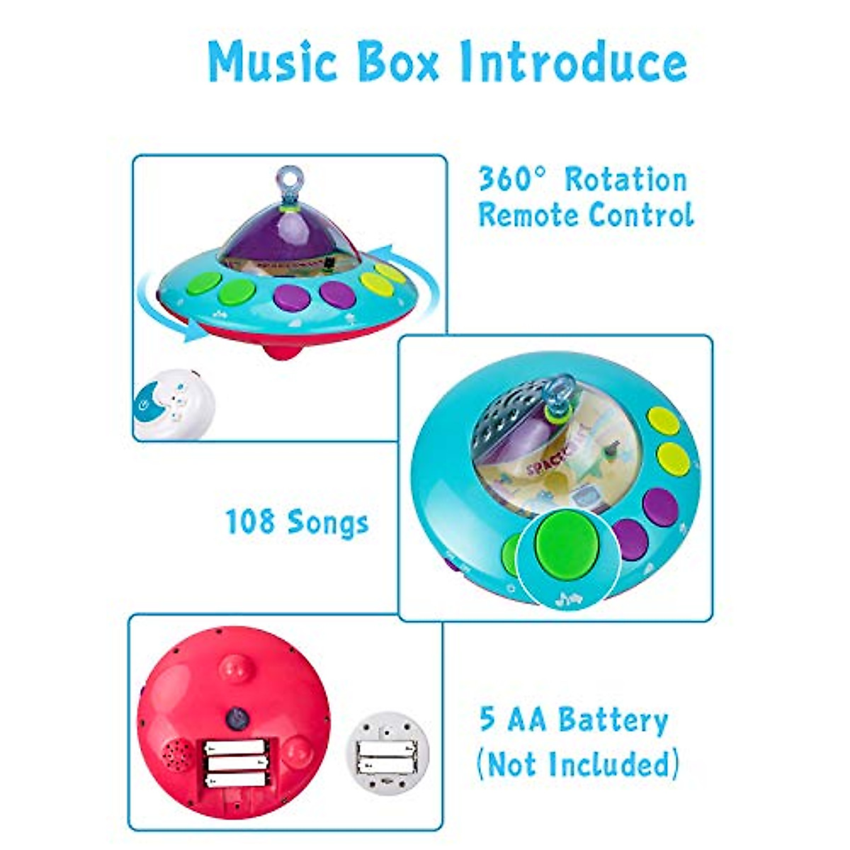 UNIH Baby Crib Mobile with Lights and Music, Moon and Stars Projection for Infants