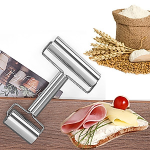 Pastry Pizza Roller, Smooth Non Stick Stainless Steel Rolling Pin Time-Saver Pizza Dough Roller for Home Kitchen Baking Cooking, H Shape Rolling Pins